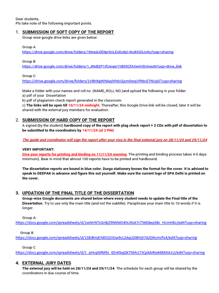 Dissertation Submission Guidelines 2024 | PDF