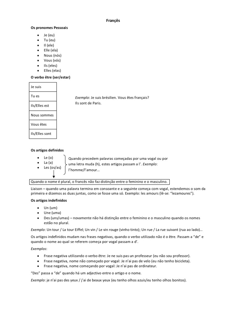 Gramática Francesa | PDF | Pronome | Morfologia
