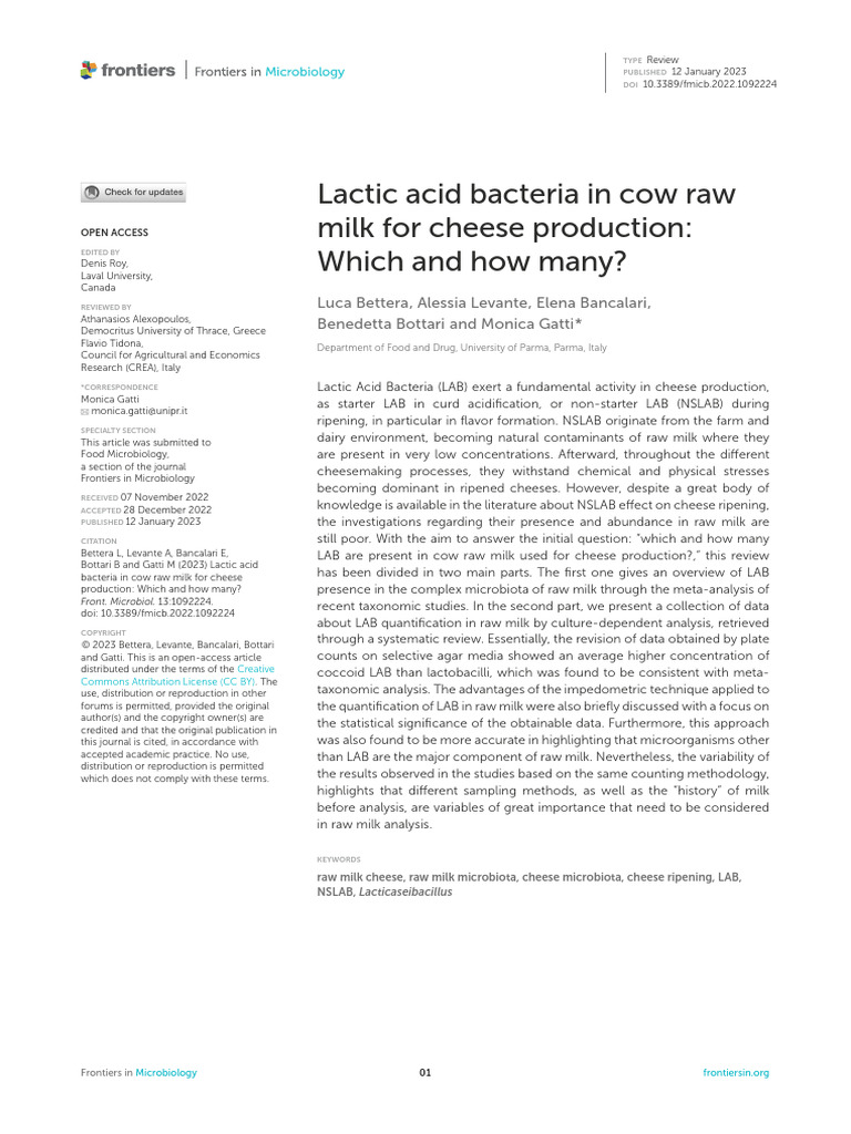 Lactic Acid Bacteria in Cow Raw Milk | PDF | Real Time Polymerase Chain ...