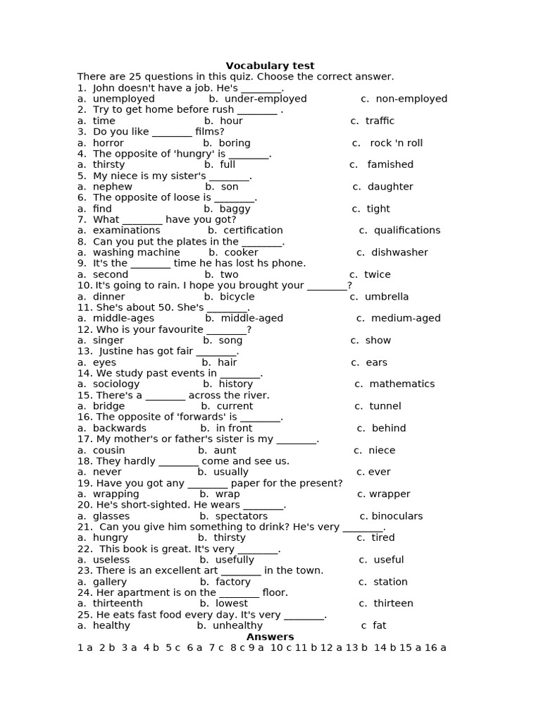 PET Vocabulary tes1 | PDF