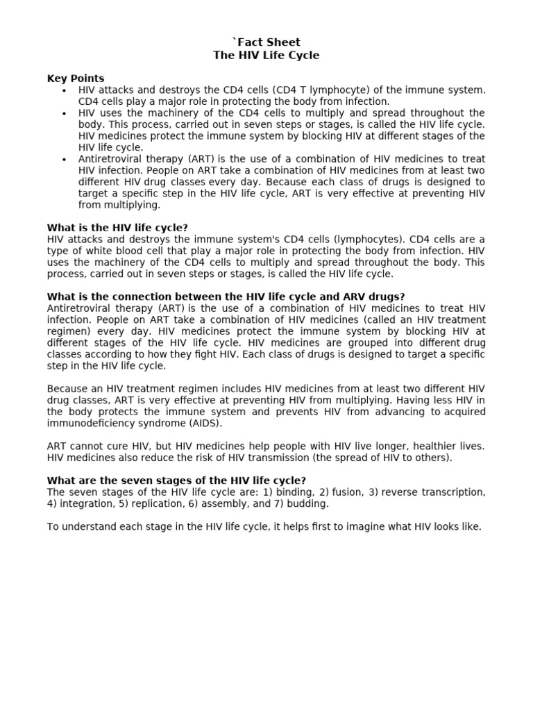 Seven Stages of the HIV Life Cycle | PDF | Hiv | Management Of Hiv/Aids