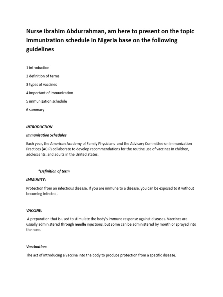 IMMUNIZATION SCHEDULE IN NIGERIA by NURSE IBRAHIM ABDULRAHMAN2022 Edited MAICHORI DAURA | PDF
