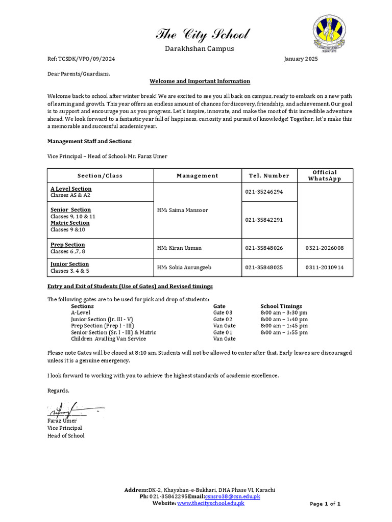 TCSDKPO09- Welcome After Winter break & Revised Timings | PDF