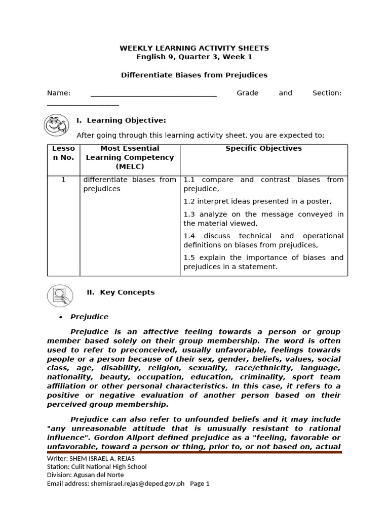 Bias vs. Prejudice Learning Activity | PDF | Prejudices | Bias