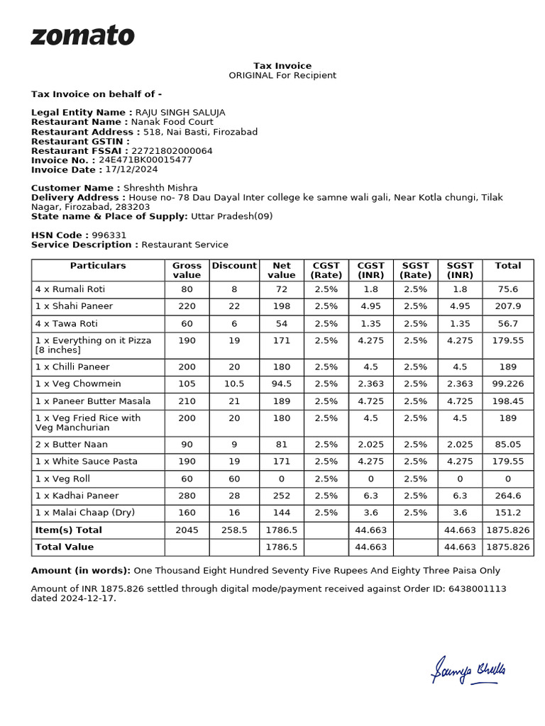 Zomato_Order | PDF | Payments | Government Finances