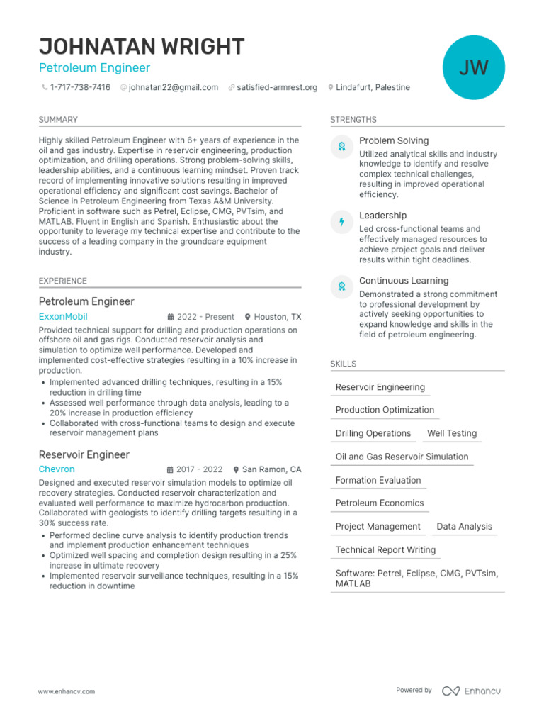 John at an Wright Resume | PDF | Oil Well | Petroleum Reservoir