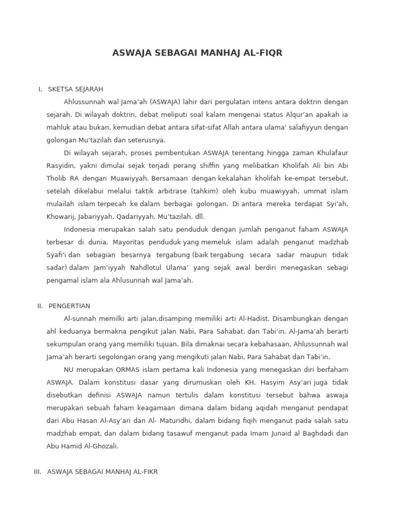 Aswaja Sebagai Manhajul Fiqr | PDF