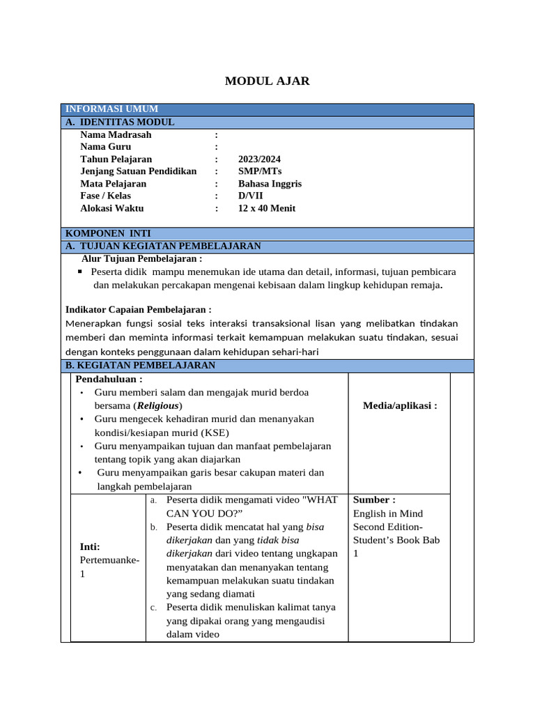 Contoh MODUL AJAR | PDF