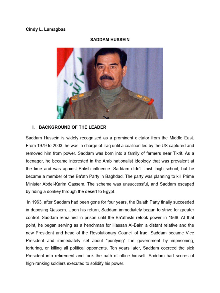 Saddam Hussein Research - Lumagbas | PDF | Saddam Hussein | Iraq
