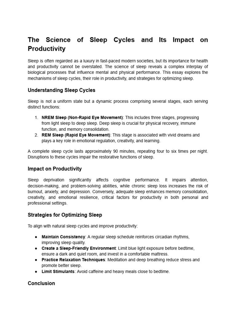 Sleep Cycles and Productivity Insights | PDF