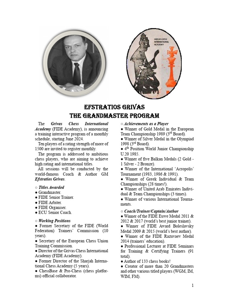 Grivas Chess Grandmaster Program 2024 | PDF | Chess | Chess Openings