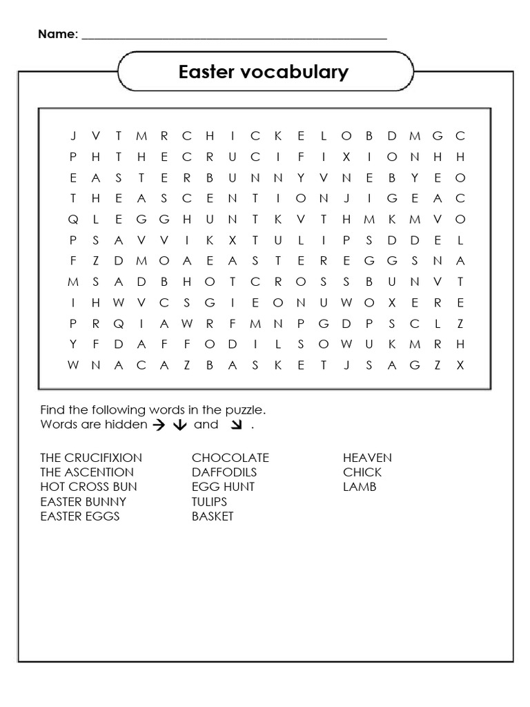 Easter Vocabulary Word Search | PDF | Easter | Christian Festivals And ...