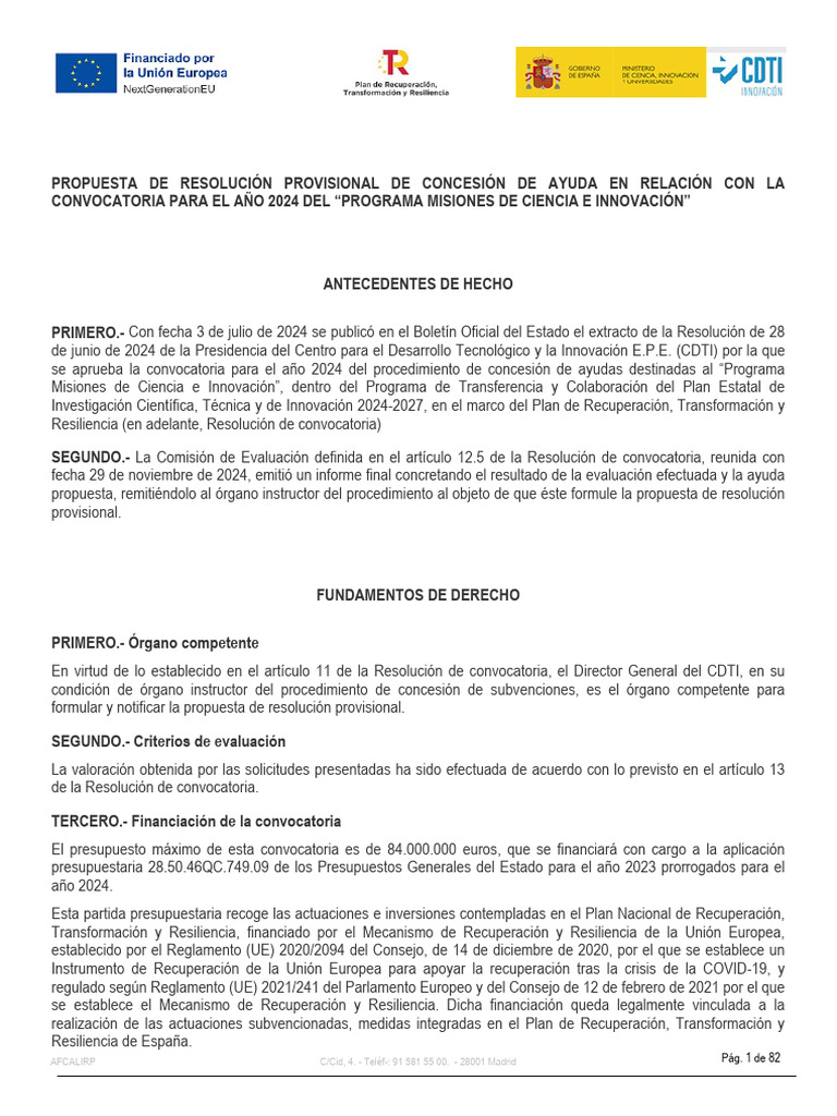 Misiones MRR 2024 PRP Firmada | PDF | Presupuesto | Fotónica