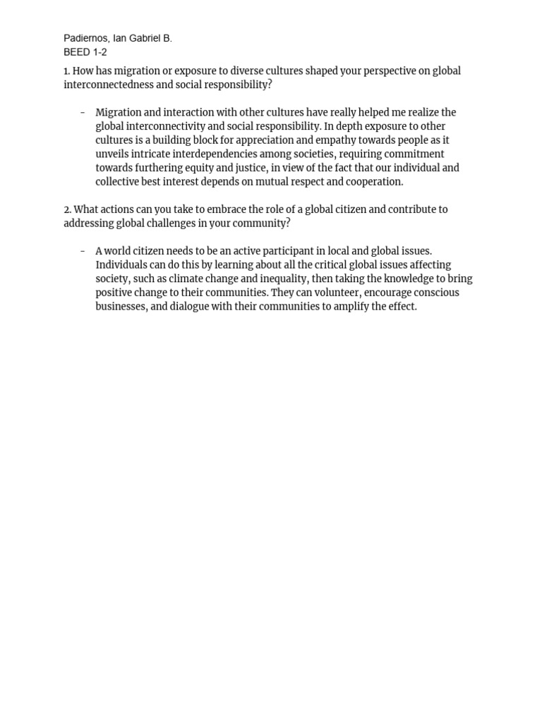 Personal Reflection On Global Migration and Global Citizen - Padiernos ...