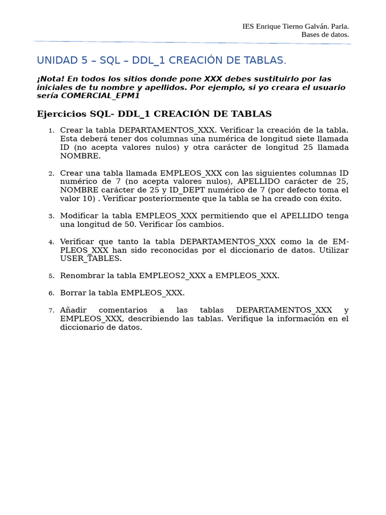 UT5-DDL_1_Creación y Gestión de Tablas | PDF