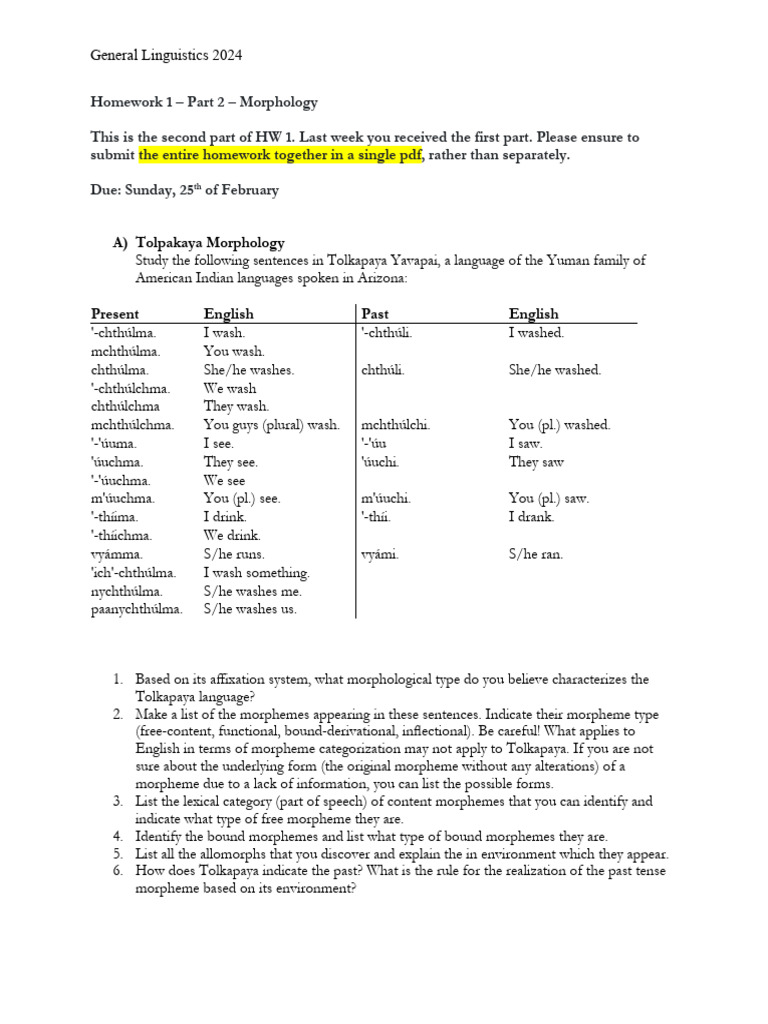 Homework 1_Part 2_Morphology | PDF | Word | Plural
