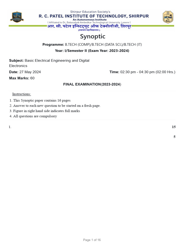 AK FY Basic Electrical Engineering and Digital Solution | PDF | Computer Engineering ...