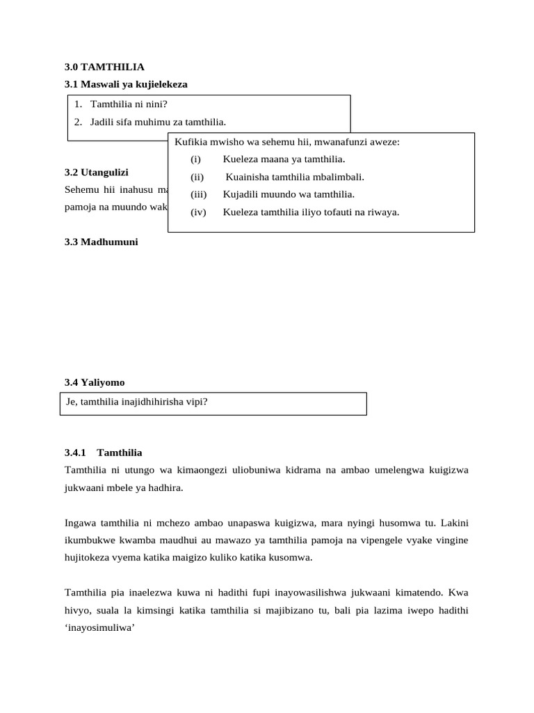 Tamthilia Notes | PDF