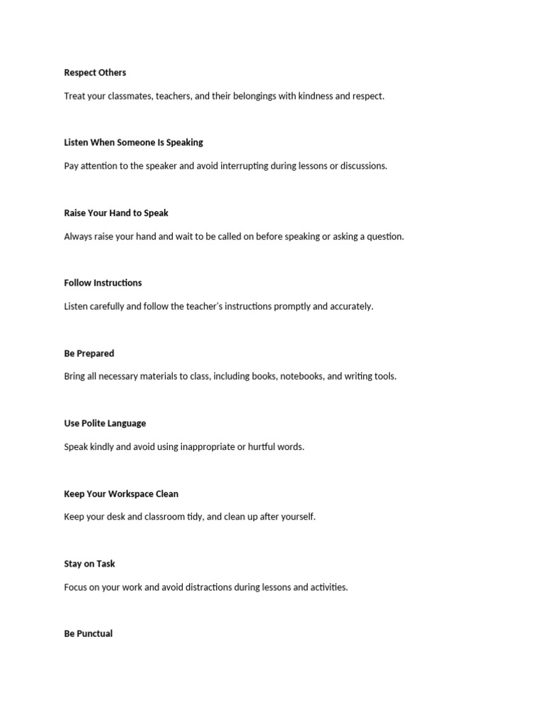 Grade 7 Classroom Rules Guide | PDF