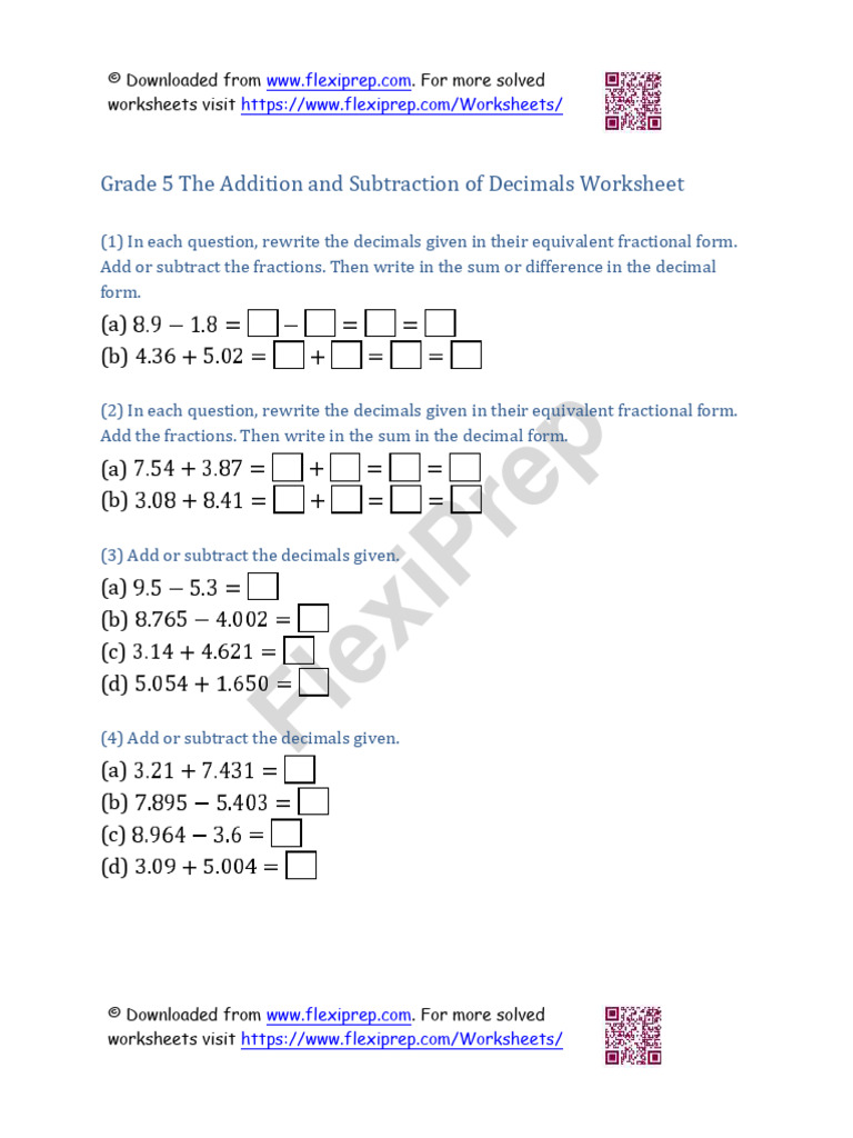 Grade 5 Addition and Subtraction of Decimals | PDF | Elementary ...