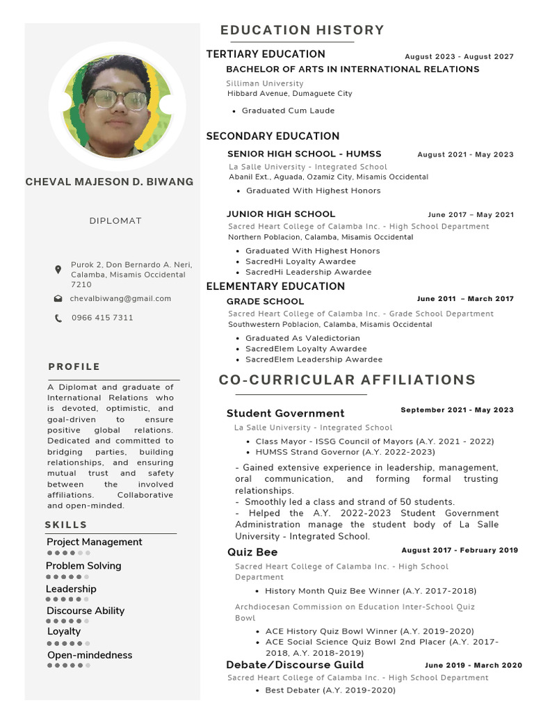 12HUMSS1_BIWANG RESUME | PDF | Educational Stages