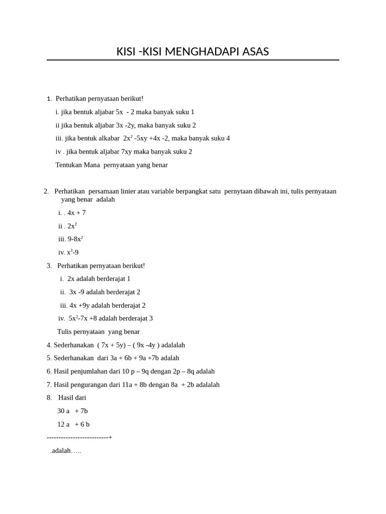 Kisi-kisi Mengahdapi Asas 2024 | PDF
