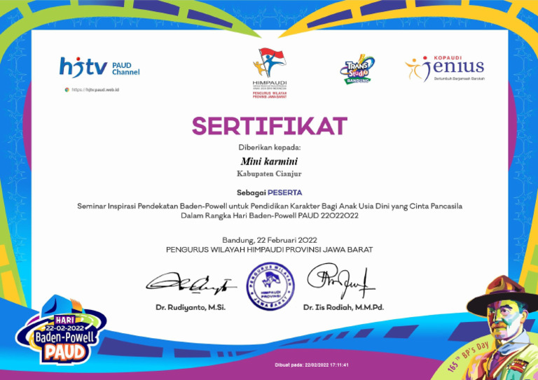 Sertifikat Hari Badenpowel Paud22 Mini Karmini Pdf