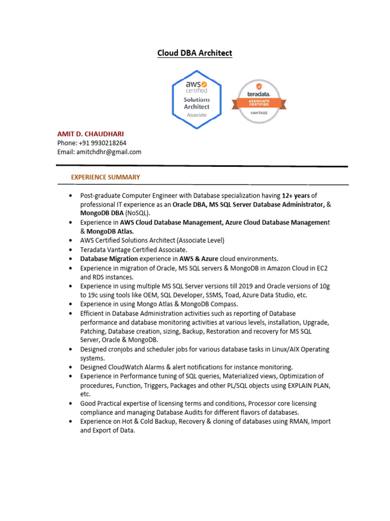 Amit_Chaudhari_Resume | PDF | Databases | Microsoft Sql Server