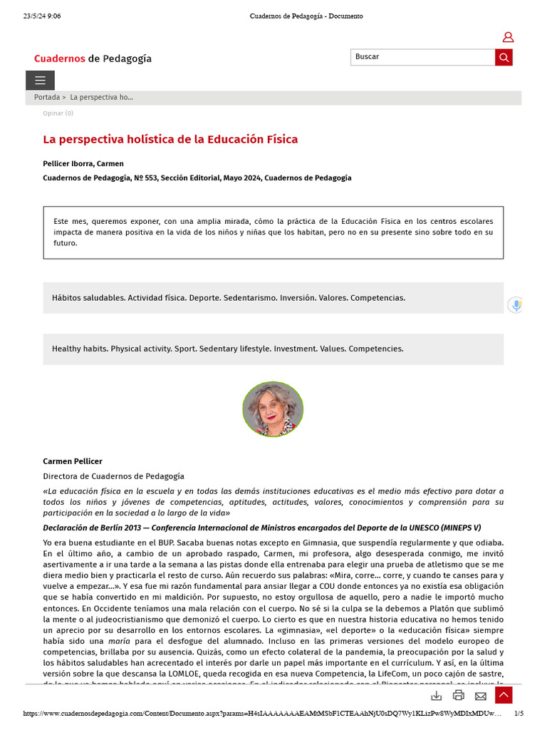 2024 - Pellicer - La perspectiva holística de la Educación Física | PDF ...