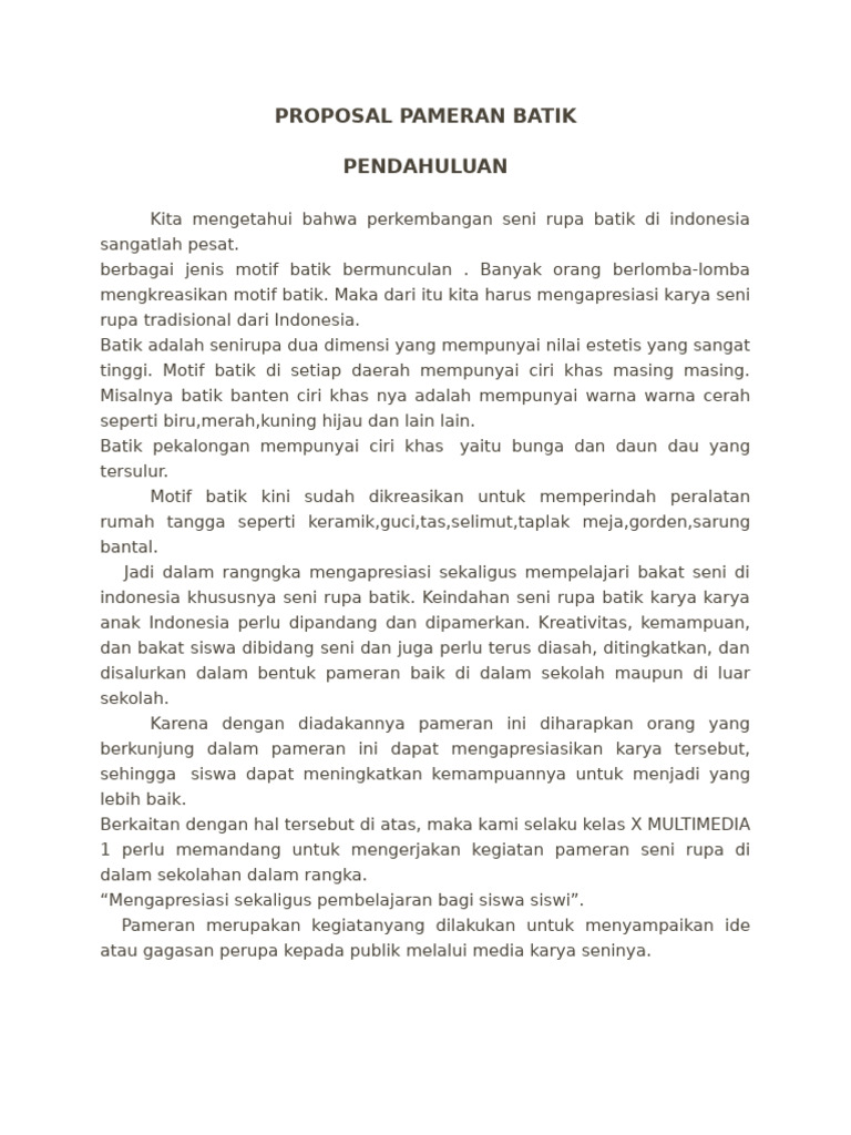 (123dok - Com) Proposal Pameran Batik Di Sekolah-1 | PDF