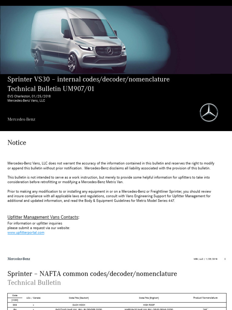Sprinter Upfitter Codes Guide | PDF | Mercedes Benz Sprinter | Transport
