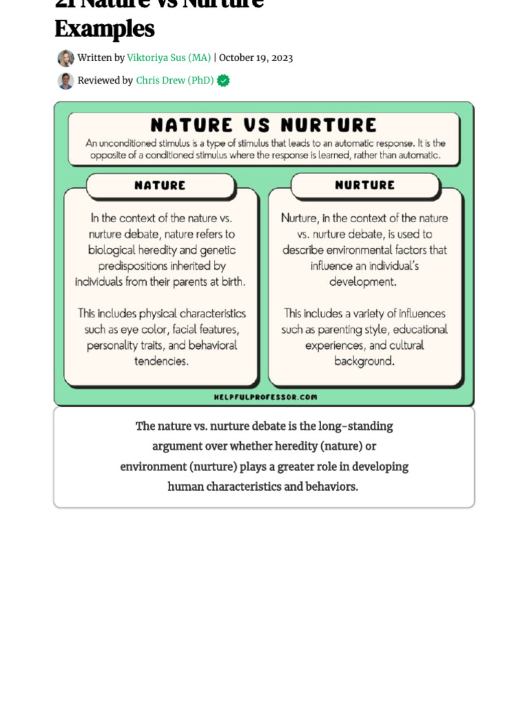 21 Nature Vs Nurture Examples (2024) | PDF | Nature Versus Nurture ...
