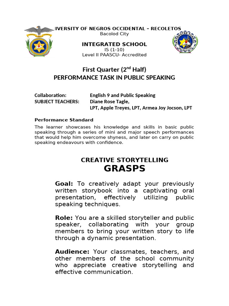 Public Speaking GRASP Major PERFORMANCE TASK IN First Quarter | PDF ...