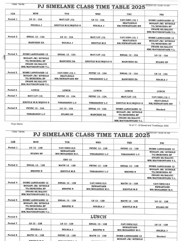 GRADE 12 Day 1-2 Time-Table | PDF