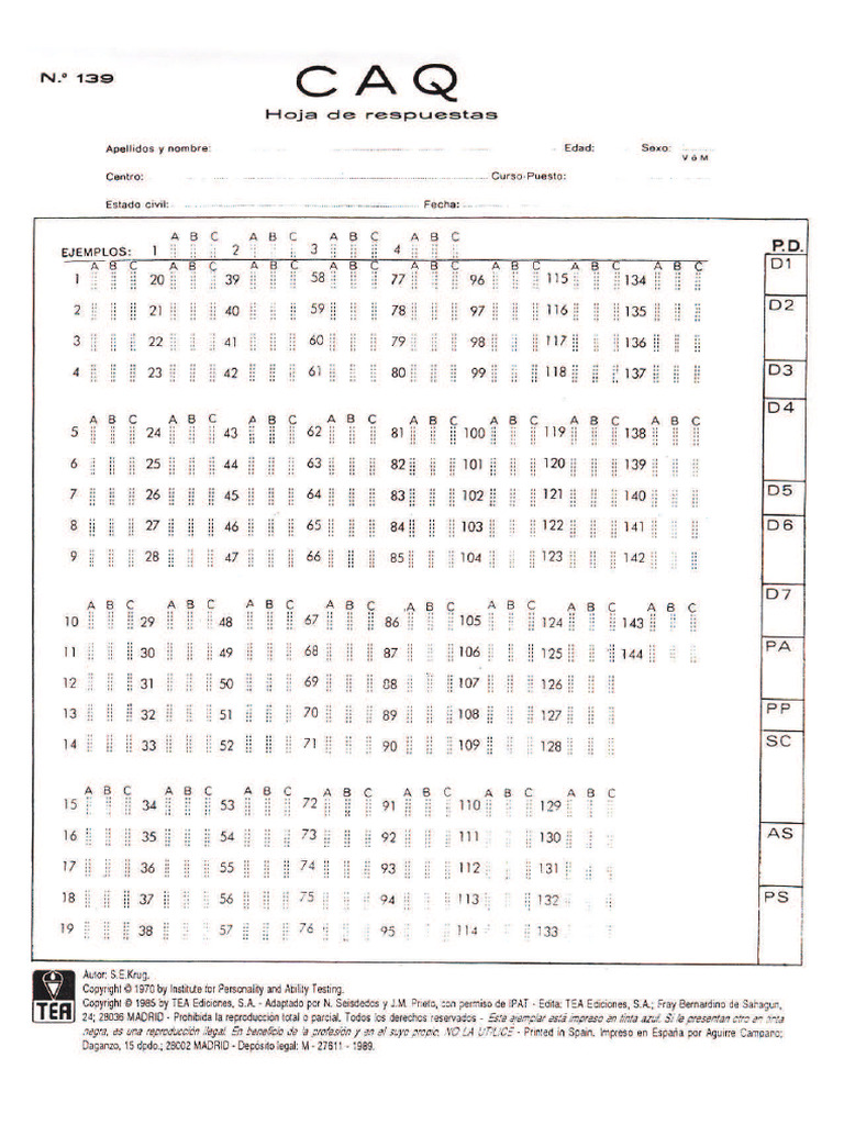 Hoja Respuestas CAQ | PDF