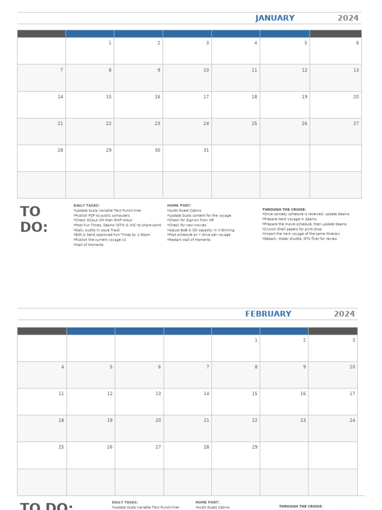 Horizontal Calendar Sunday Start | PDF