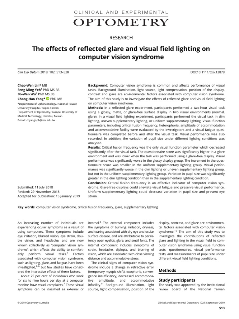 The Effects of Reflected Glare and Visual Field Lighting On Computer ...