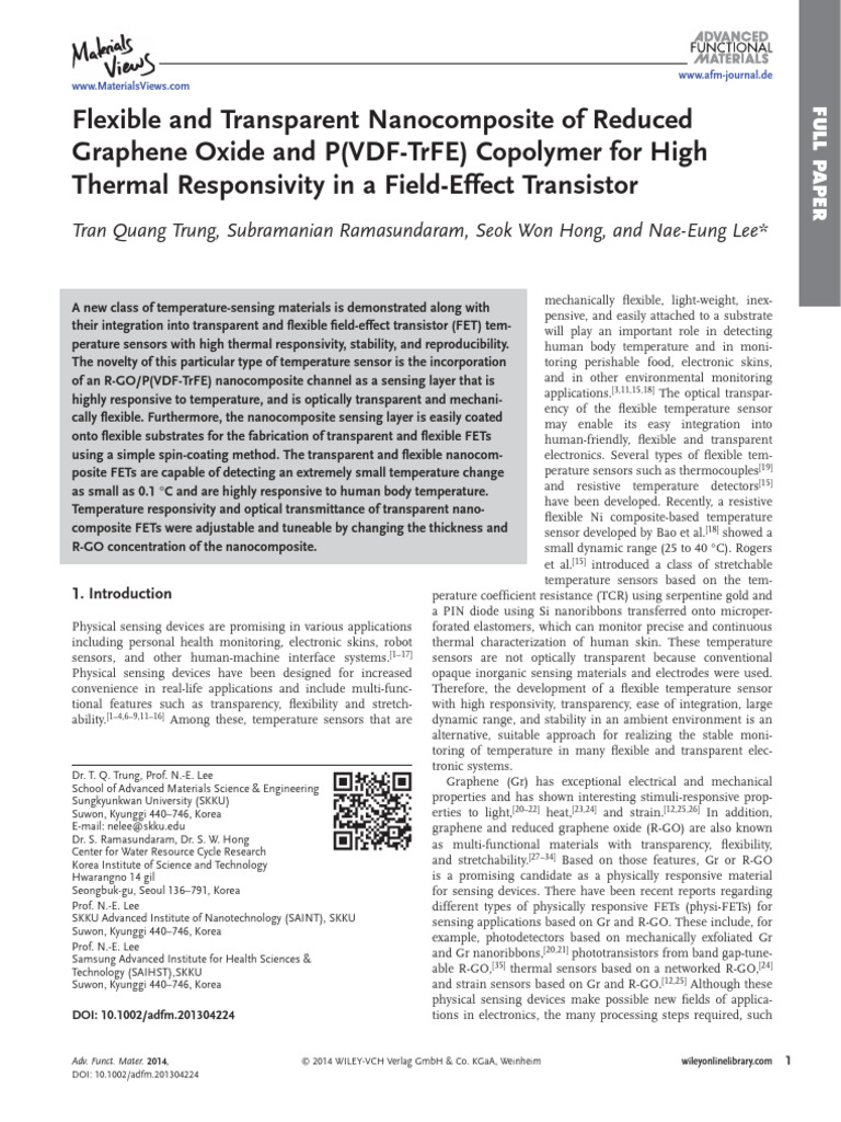 Flexible and Transparent Nanocomposite of Reduced Graphene Oxide and PVDF-TrFE Copolymer For ...