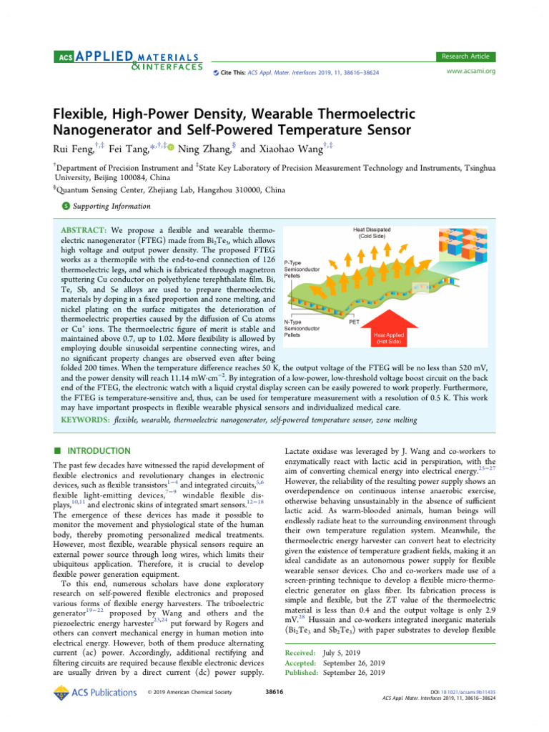 Flexible, High-Power Density, Wearable Thermoelectric Nanogenerator and ...
