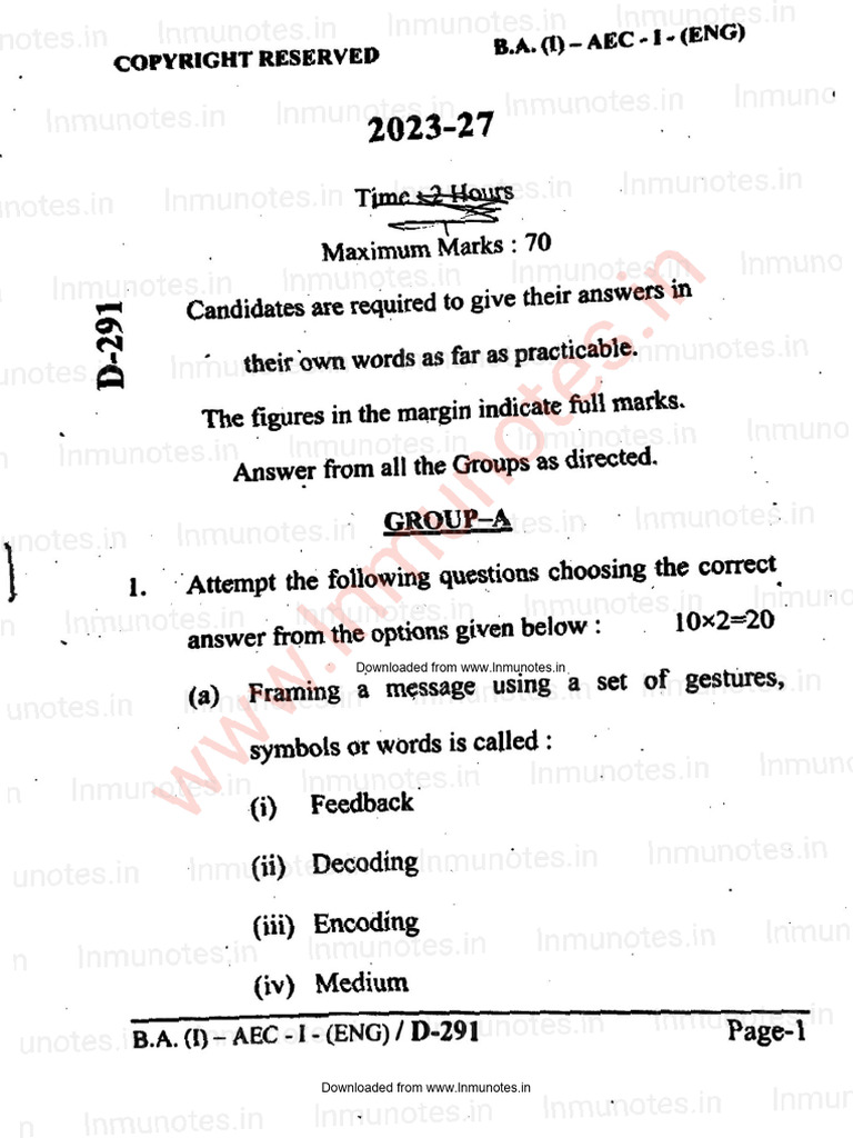 Aec 1 English 2023 Lnmu | PDF