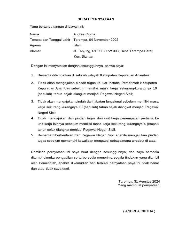 SURAT PERNYATAAN MENGABDI (1) | PDF