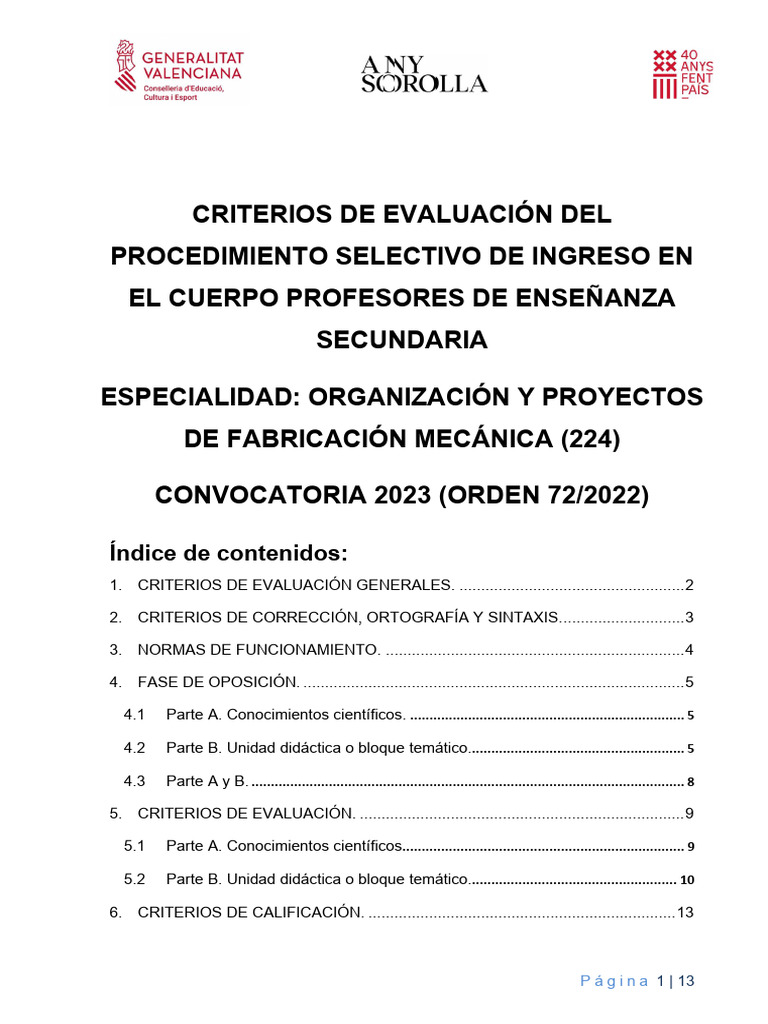 Criterios Evaluacion OPFM 2023 CVal (Sin Caso Pract) | PDF | Evaluación | Aprendizaje
