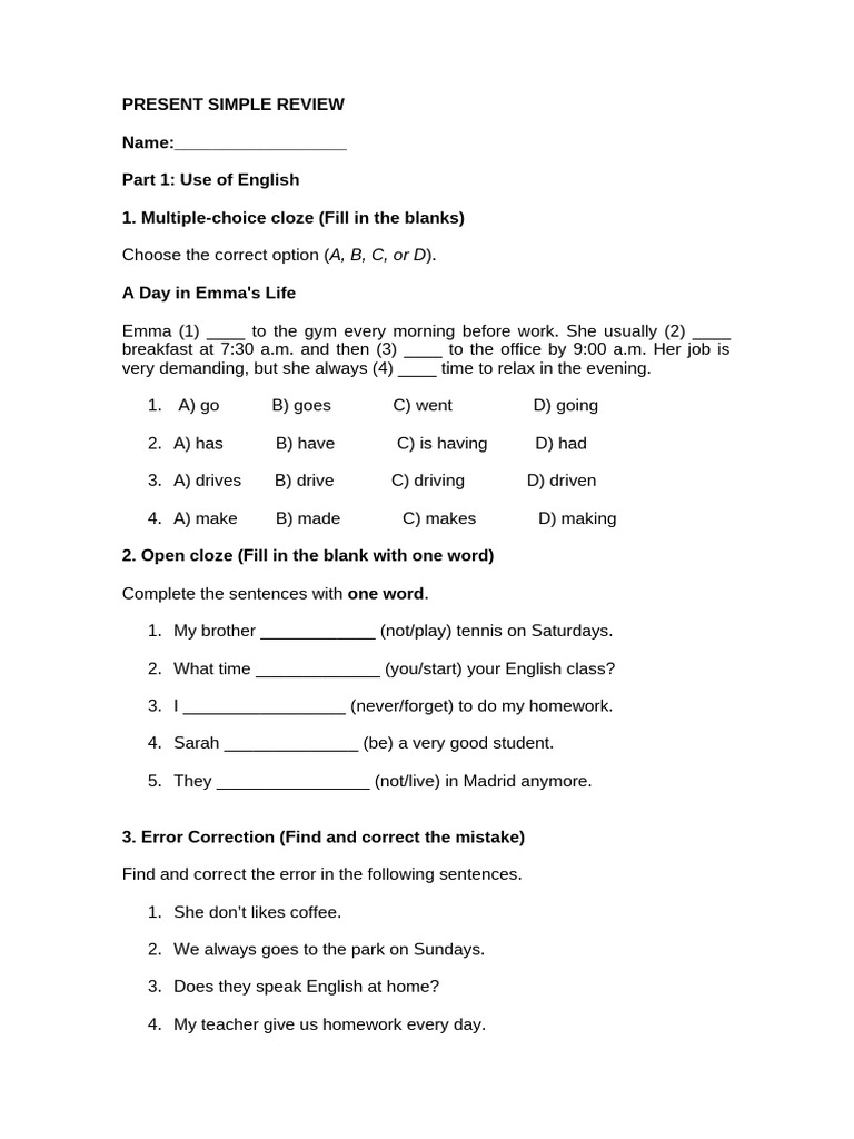 PRESENT SIMPLE REVIEW | PDF