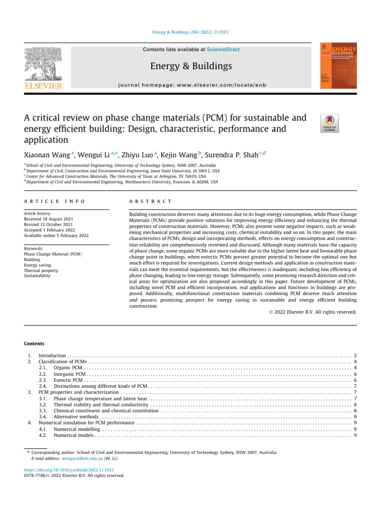 A critical review on phase change materials (PCM) for sustainable and ...