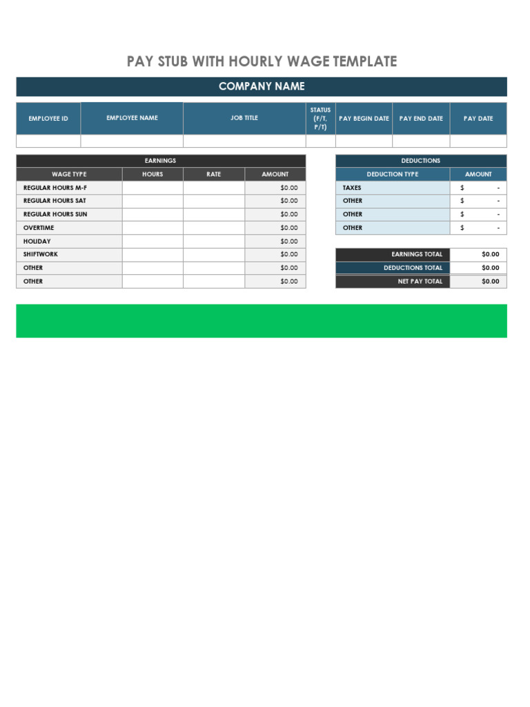 Pay Stub with Hourly Wage Template-PDF Reader Pro | PDF
