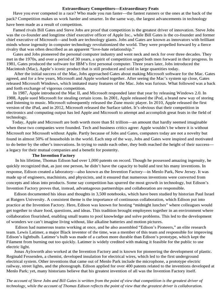Competition vs. Collaboration in Tech | PDF | Thomas Edison | Apple Inc.