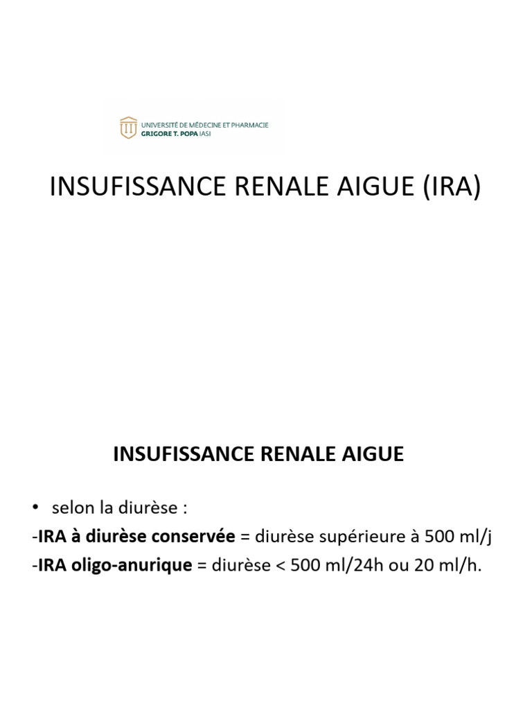 Insuffisance Rénale Aiguë : Diagnostic et Traitement | PDF | Rein ...