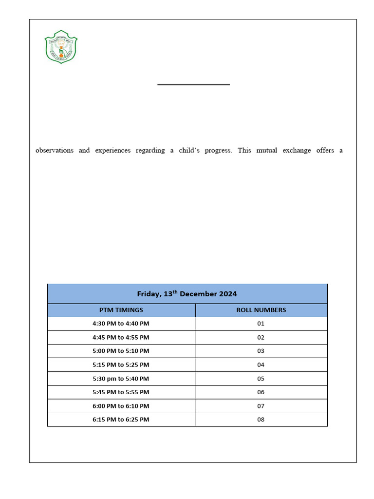 Delhi Public School Bangalore East Online PTM Circular Grades Vi - Viii | PDF
