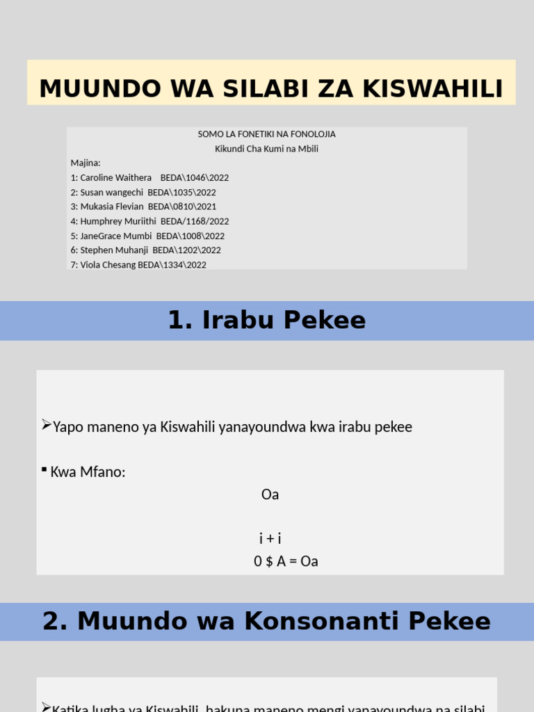 Muundo Wa Silabi Za Kiswahili Kikundi 12 | PDF