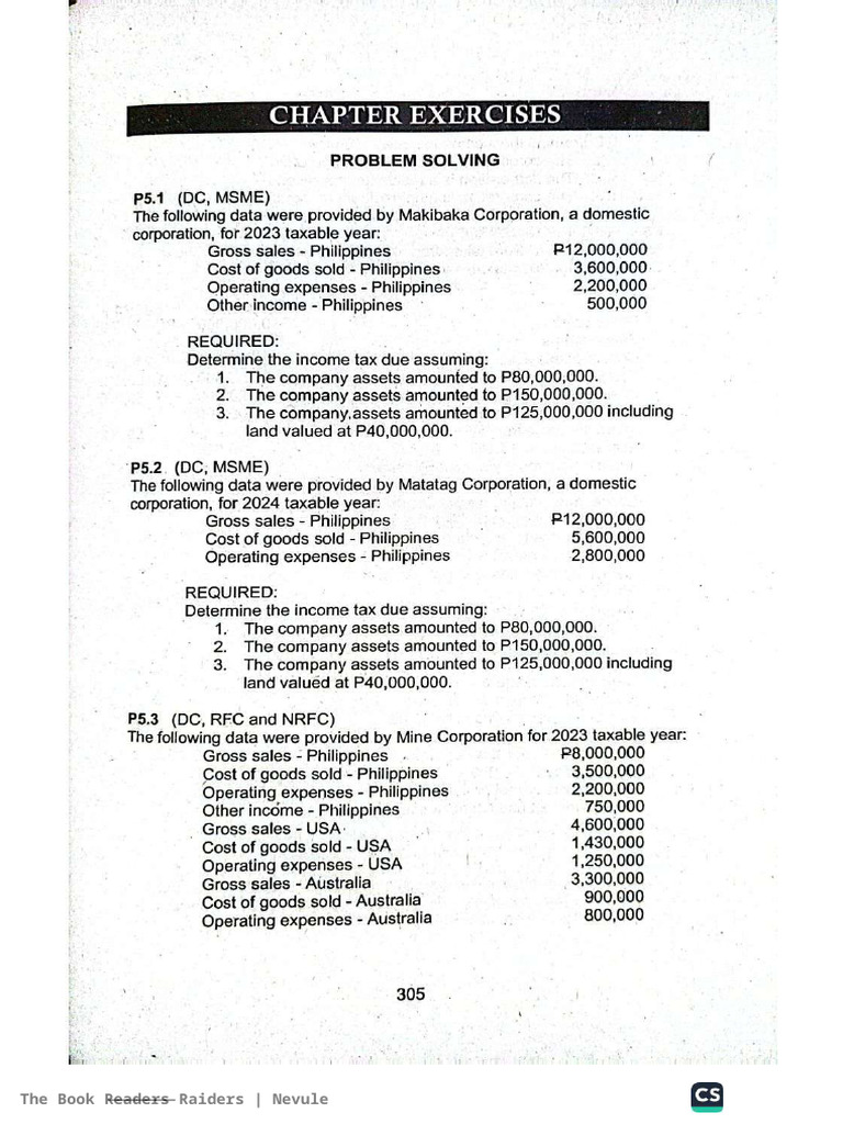 Chap. 5 Corporation Exercises | PDF | Income Tax | Expense